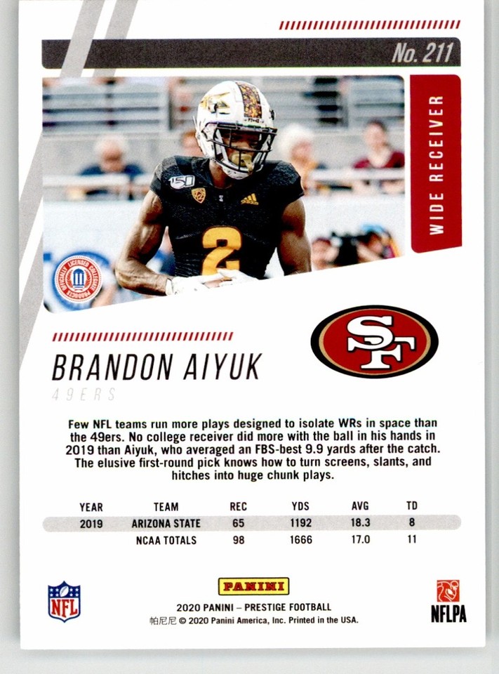 Brandon Aiyuk 2020 Panini Prestige 211 San Francisco 49ers Rookie | eBay
