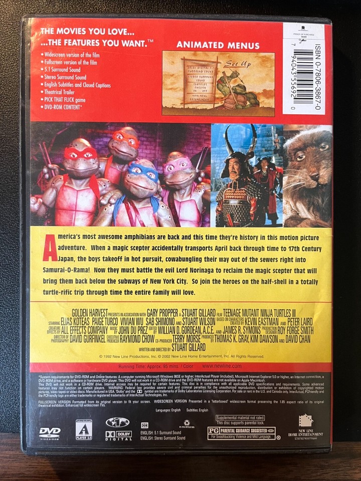 The Teenage Mutant Ninja Turtles III (DVD, 2002) (3) Elias Koteas Paige ...
