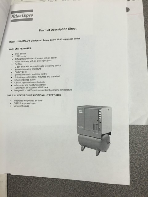 Atlas Copco GX11FF 15 HP Rotary Screw Air Compressor 230v 3 Ph for sale ...