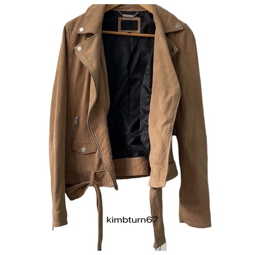 UGG Women’s Stacey Suede Lambskin Leather Moto Jacket in Camel Size M ...