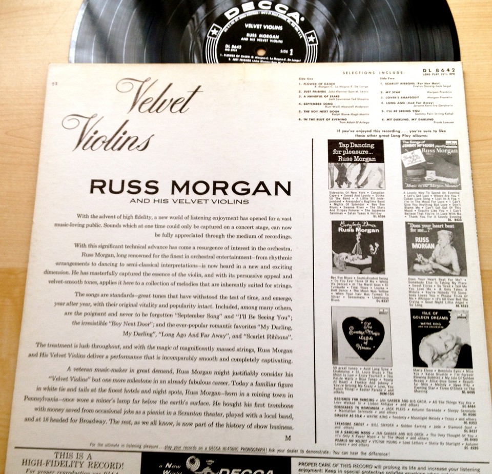 VELVET VIOLINS-RUSS MORGAN 1957 FN CVR-HI F ENTHUSIASTS-COLLECTIBLE 50 ...