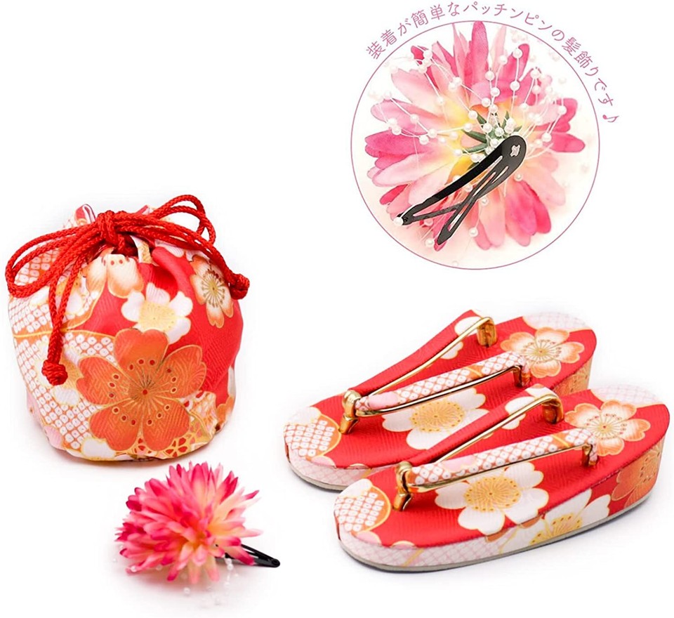 Full Kimono Set Girls Ceremony Celebration 3 years New Years Sakura ...