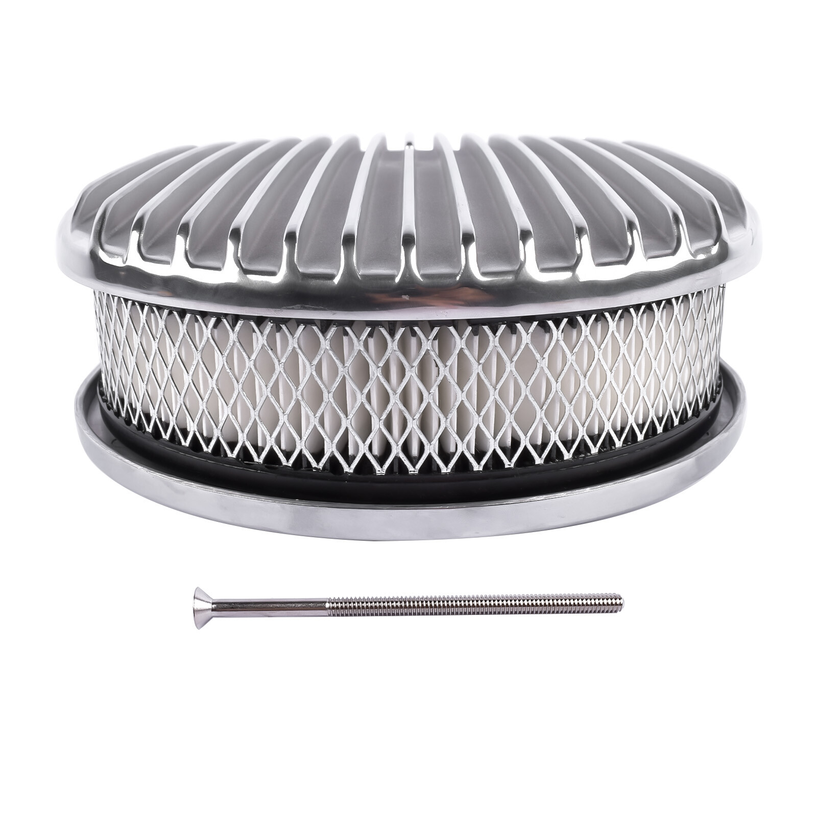 Polished Aluminum 12" Oval Fully Finned Air Cleaner 4 Barrel For SBC ...
