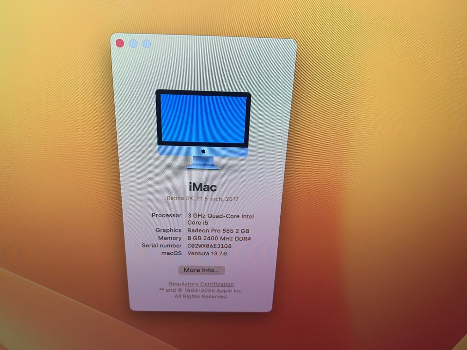 Apple iMac 2017 A1418 21.5" Core i5-7400 @ 3.00GHz 8GB RAM 256GB SSD OS ...