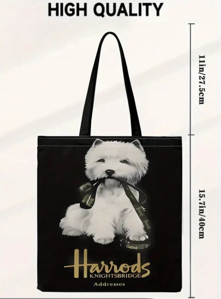 NEW HARRODS Knightsbridge genuine dog classy Shopper Tote Bag - black ...