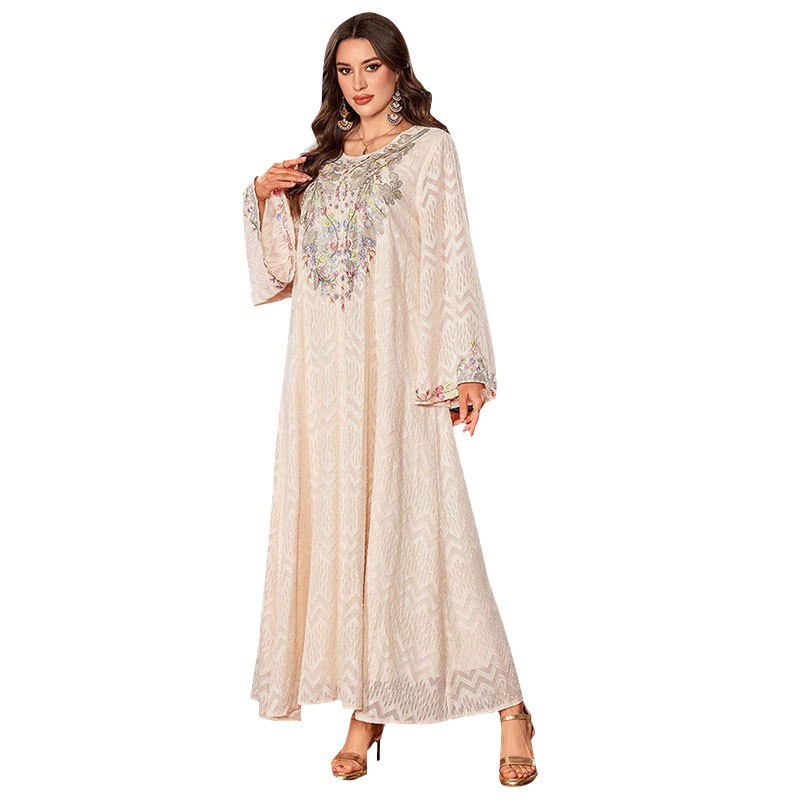 Elegant Abaya Embroidery Long Maxi Dress Women Muslim Loose Kaftan ...