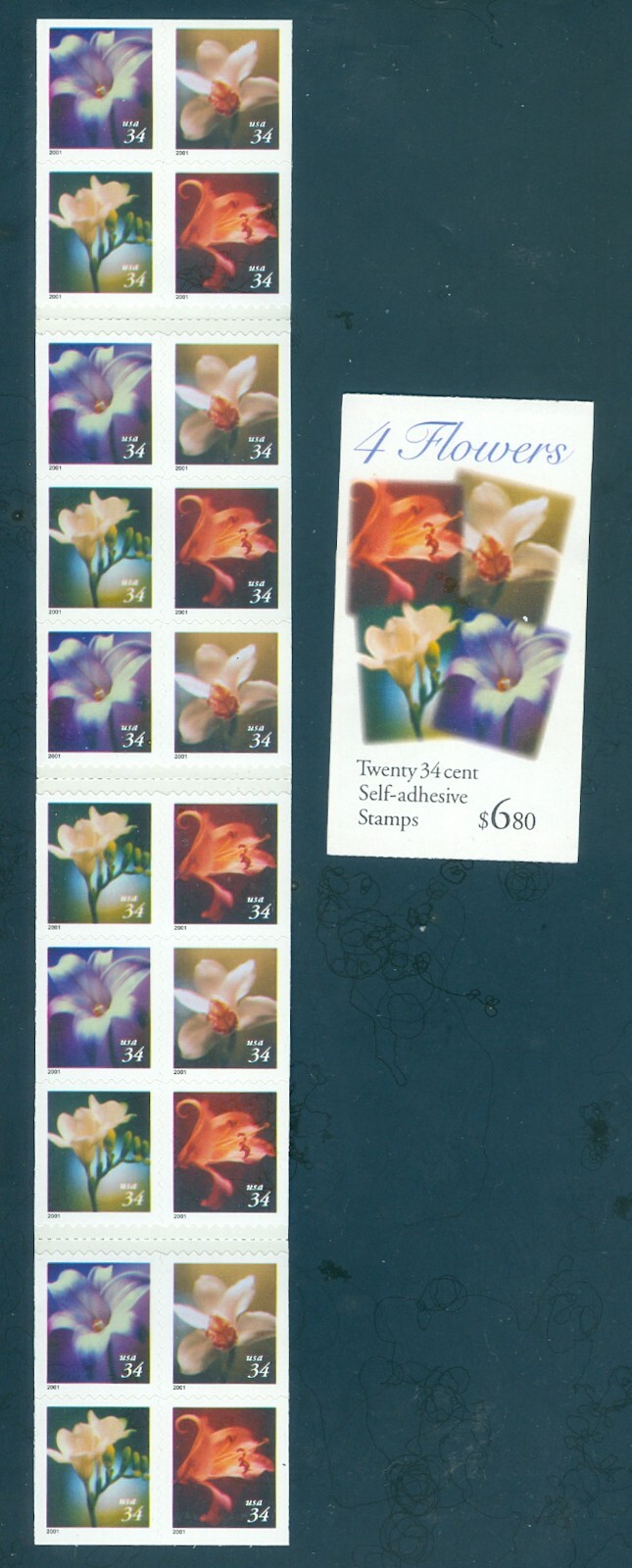 US 3490e 3487-3490 BK284, BC162, 4 Flowers, Complete Booklet/20, MNH | eBay