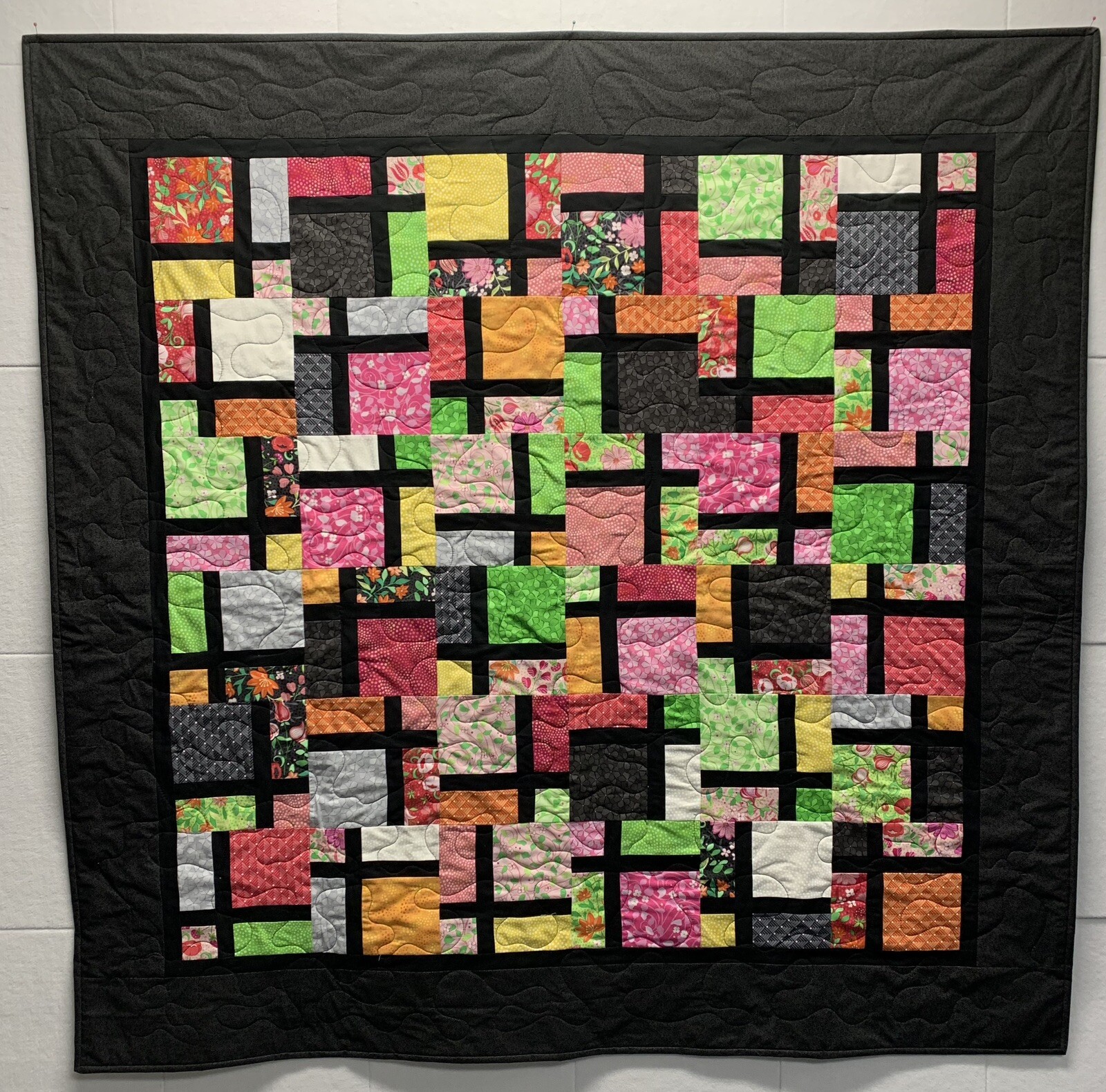 Bright & Colorful Broken Window Pane Quilt Hand Made - 57 1/2” x 5 1/2 ...