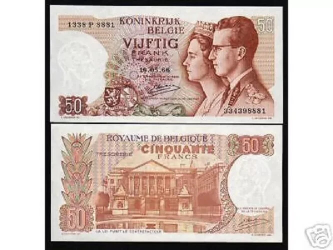 Belgium 50 FRANCS P-139 1966 Pre Euro Belgian King & Queen UNC Currency ...
