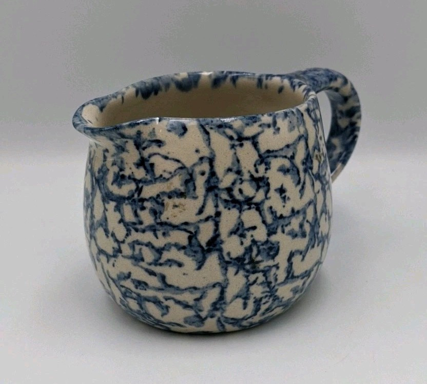 VTG Blue Spongeware Ceramic Creamer Pitcher Brian Miller Marshall ...