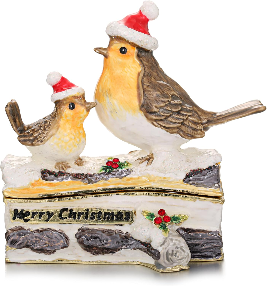 Hand Painted Enamel Trinket Box, Hinged Jewelry Organizer Mini Ring ...