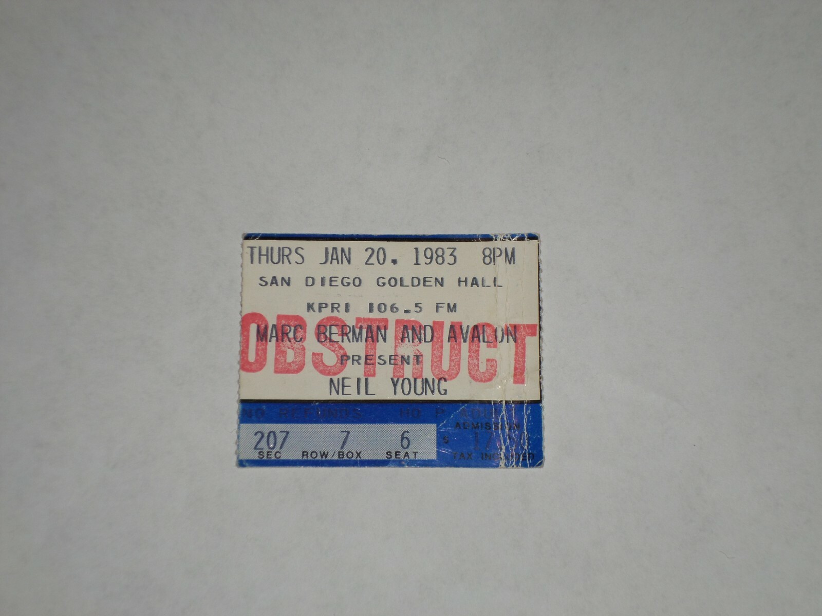Neil Young Concert Ticket Stub-1983-Trans Tour-Golden Hall-San Diego,CA ...