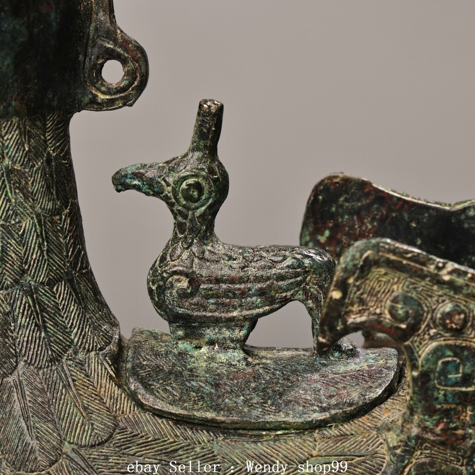 Old Chinese Dynasty Bronze Ware Phoenix Bird Jar Pot Crock Drinking ...