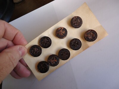 Antique -9 Victorian Black Glass Buttons w/ Gold Luste Griffin winged ...