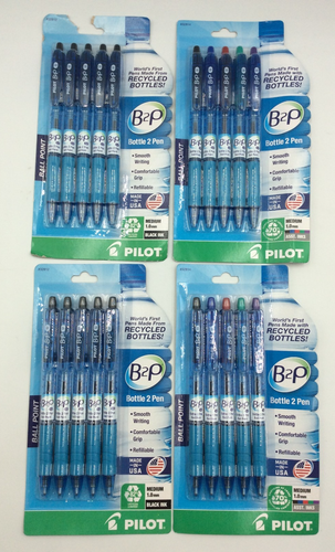 PILOT B2P Bottle to Pen Retractable Ball Point, 1.0mm, Black & Asst Ink ...