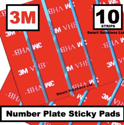 10 x 3M NUMBER PLATE DOUBLE SIDED STICKY Pads Strips TAPE STRONG VERY ...