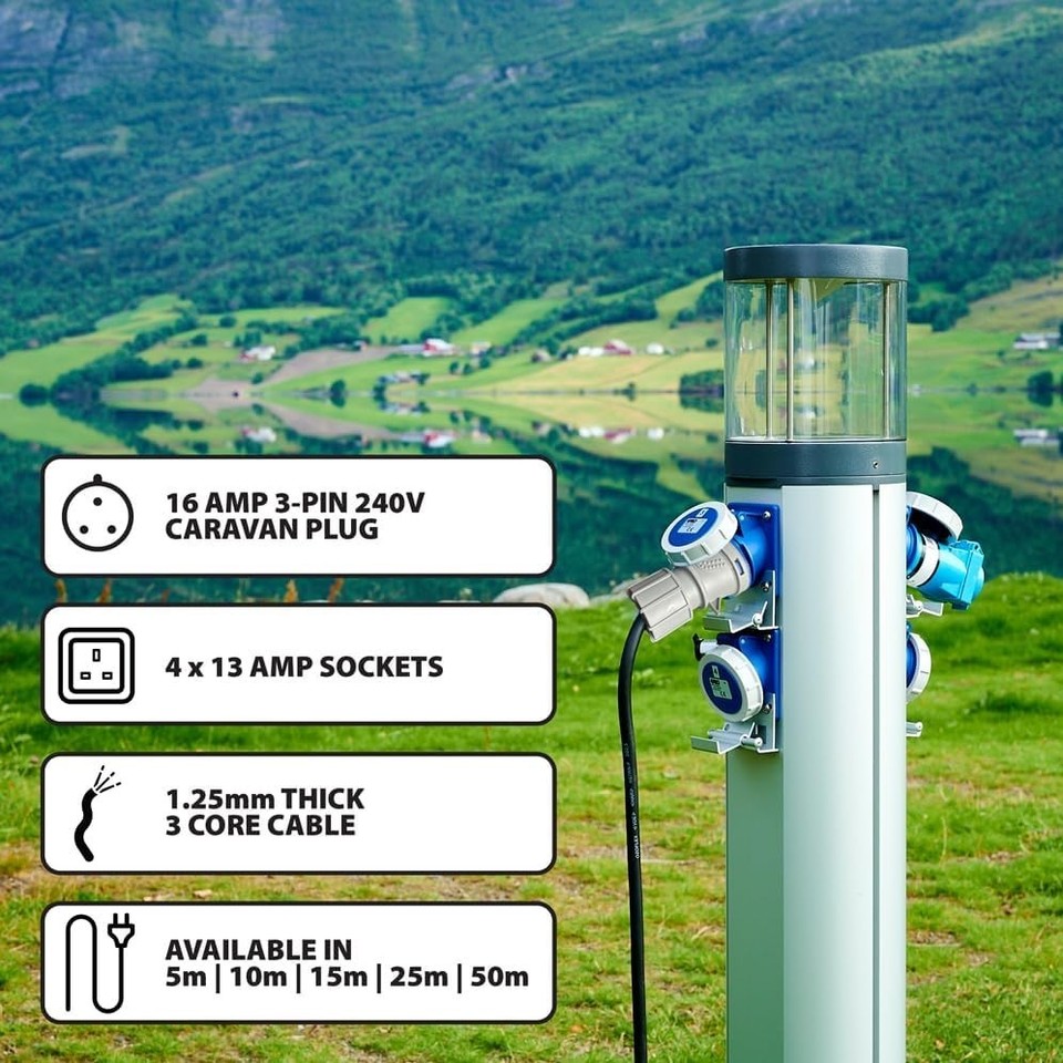 16A PLUG TO 4 13A SOCKETS CAMPING CARAVAN TENT MAINS HOOK UP EXT CABLE ...