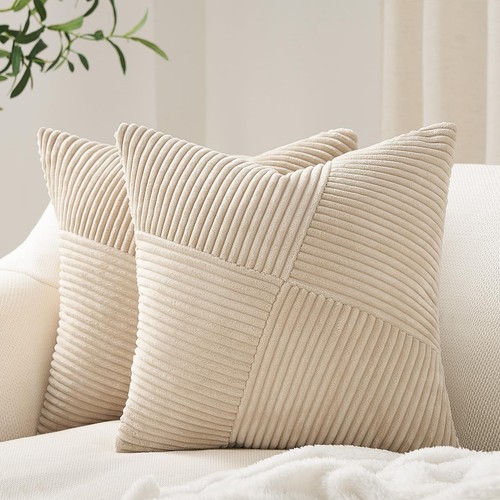 Tan Decorative Throw Pillow Covers 12x12 Inch Set of 2 Striped ...