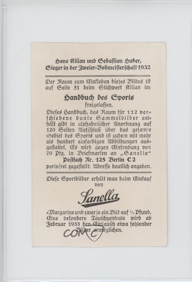 1932-33 Handbuch des Sports Sanella Logo Towards Bottom on Back Hans ...