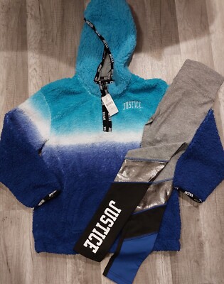 NWT Justice Girls Outfit Sherpa Hooded Sweatshirt/Logo Leggings Size 8 ...