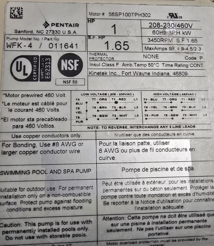 Pentair WhisperFlo (2023) WFK-4, 3-PHASE, 1.5 HP Super Duty Pool Pump ...