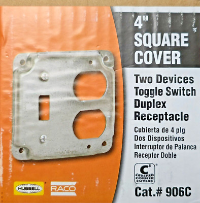 10 Pcs Hubbell Raco 906C 4" SQUARE BOX COVER 2-Device Duplex Toggle 1/2 ...