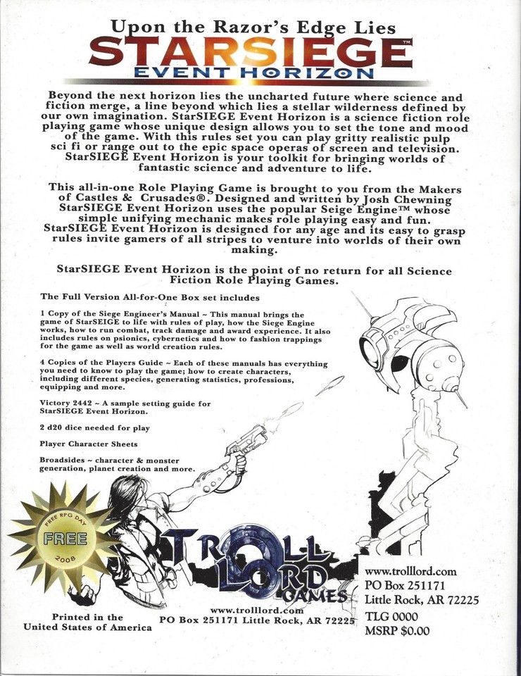 Starsiege Event Horizon RPG SC Introductory Manual NEW FREE RPG Day ...
