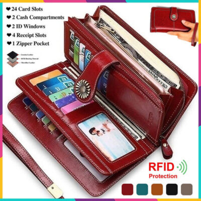 Women's Large Capacity Zipper PU Leather Long Wallet Ladies Casual Coin ...