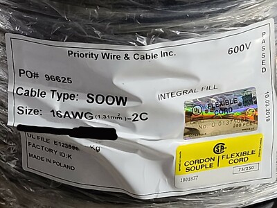 Priority Wire & Cable 16/2C SOOW 600V 90C IF CPE Portable Power Cord ...
