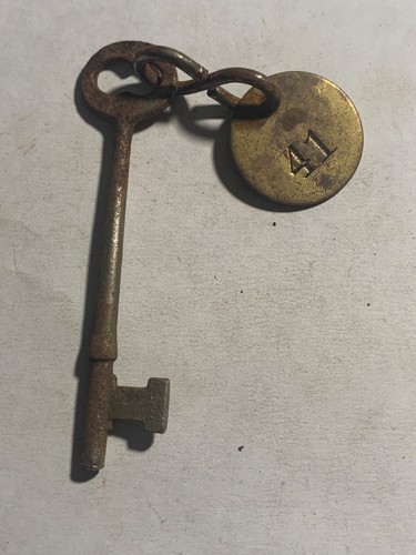 Vintage Antique Hotel Motel Room Key BRASS Fob with Skeleton Key #41 ...