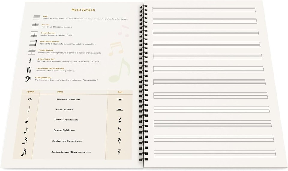 A4 Music manuscript book, 12 staves per page. 120 pages, 90gsm FSC ...