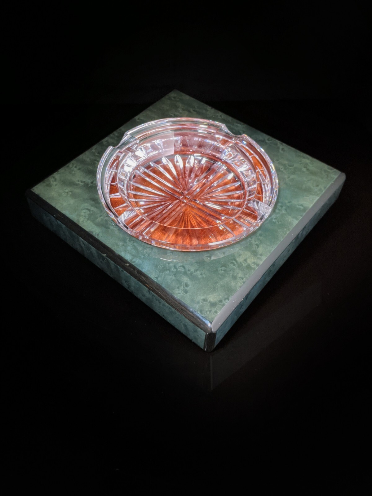 Green Burl Wood Ashtray with Glass insert Measures 6.5" x 6.5" x 1.5 ...