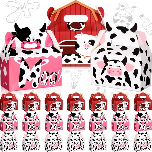 24 Pack Cow Print Party Supplies Cow Candy Boxes Pink Treat Box Animal ...