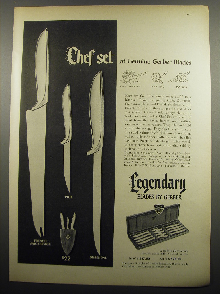 1955 Gerber Legendar Blades Ad - French Snickersnee, Pixie and Durendal ...