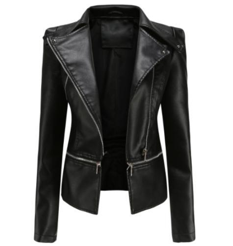 Women's Fashion Motorcycle Jacket Lapel Zipper Slim Fit Solid Color ...