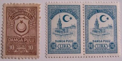 Turkey - 3 Revenue stamps (DAMGA PULU) 10 kurus and 10 lira MNH/used | eBay