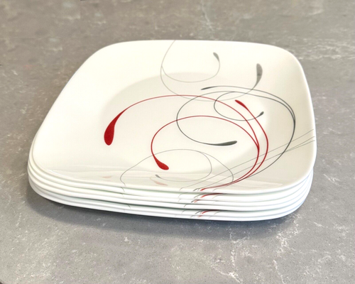 6x Corelle SPLENDOR Square Dinner Plates 10.5" Red & Gray | eBay