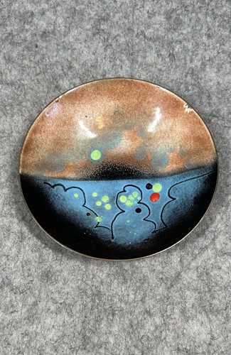 Vintage 7 Inch Enamel On Copper Shallow Bowl With Abstract Leaf Design ...