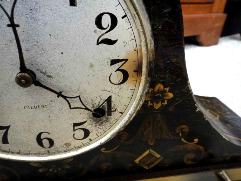 antique GILBERT 1807 TOLE PAINTED WOOD MANTEL CLOCK chimes | eBay