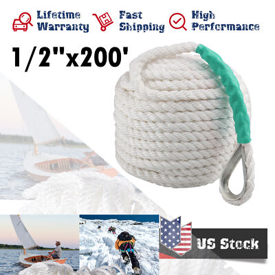 Twisted 3 Strand Nylon Anchor Rope Boat W/Thimble Anchor Mooring Rope 1 ...