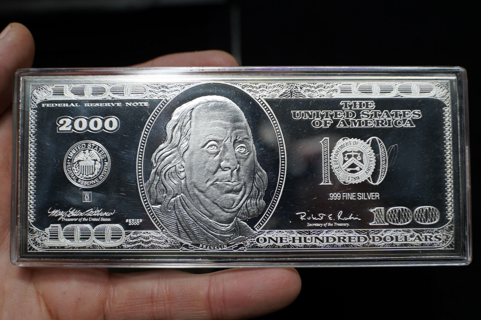 2000 US 100 silver bill Washington Mint 4 Troy ounces .999 fine silver ...