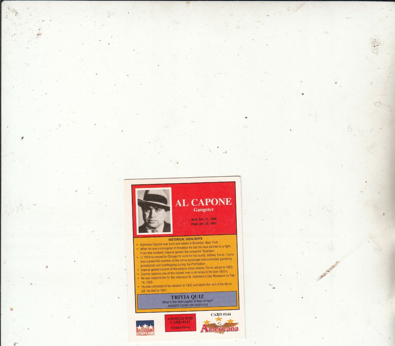 Rare-Al Capone-Gangster-1992 Americana History Card-[No 144]-L3695-Card ...