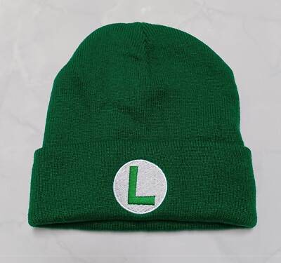 Luigi Knit Skull Cap Adult Green Beanie Super Mario Bros Retro Cosplay ...