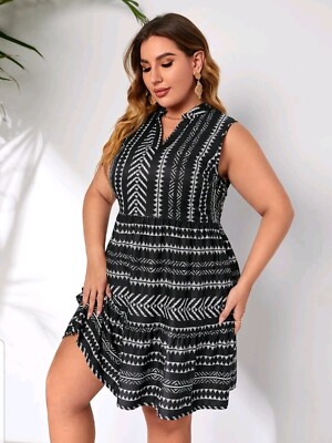 Shein Plus Geo Print Ruffle Hem Dress Size Zip & Stretch Fabric Size ...