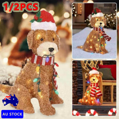 Christmas Goldendoodle Dog Light Up Outdoor Figurine Garden Ground Lamp ...