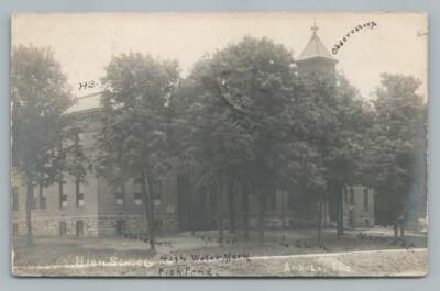 High School ANGOLA Indiana RPPC Annotated Photo (Tear) Antique Postcard ...