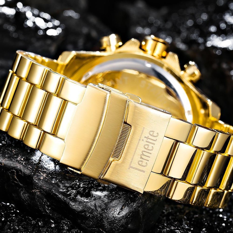 TEMEITE 2026 Mens Fashion Big Dial Quartz watch Luxury Gold Blue Full ...