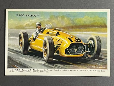 1950 Original Vintage Talbot Lago Formula 1 Postcard Post Card - RARE ...