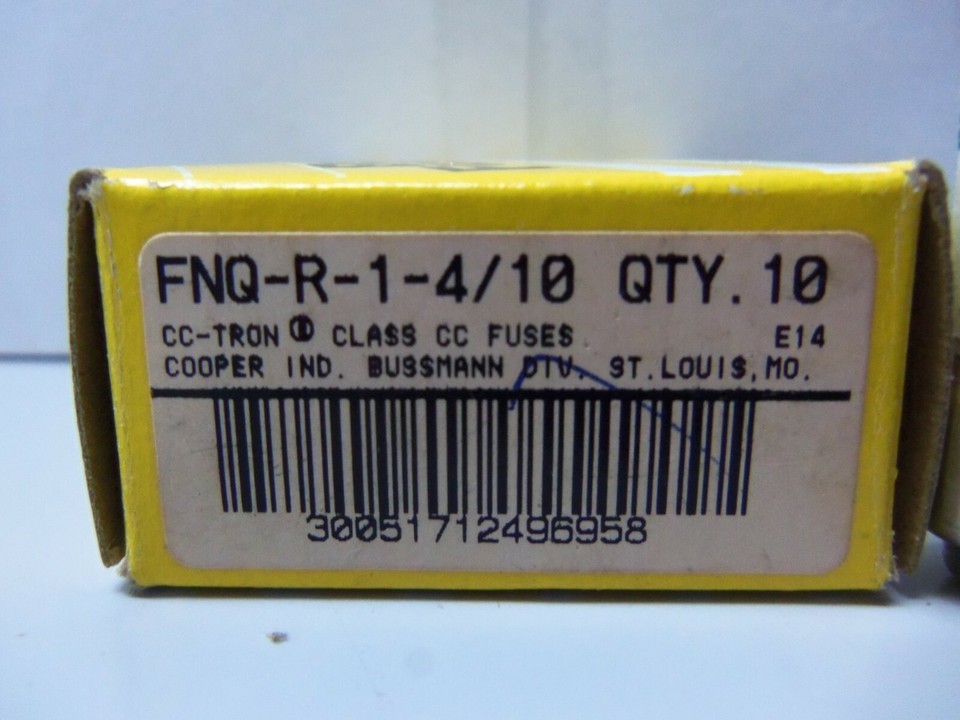 New Lot Bussmann FNQ-R-1 4/10 Amp Fuses FNQ R 1 4/10 Class CC 600 Volts ...