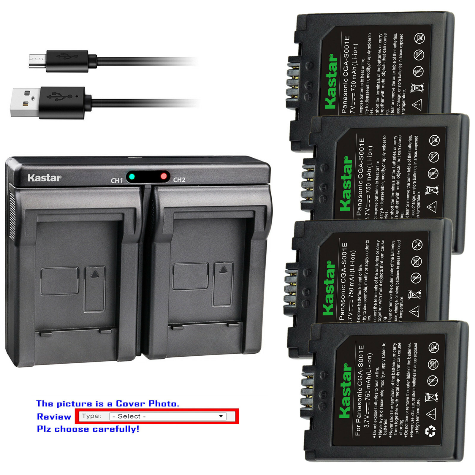 Kastar Battery Dual USB Charger for CGA-S001 & Panasonic DMC-F1 DMC-F1B ...